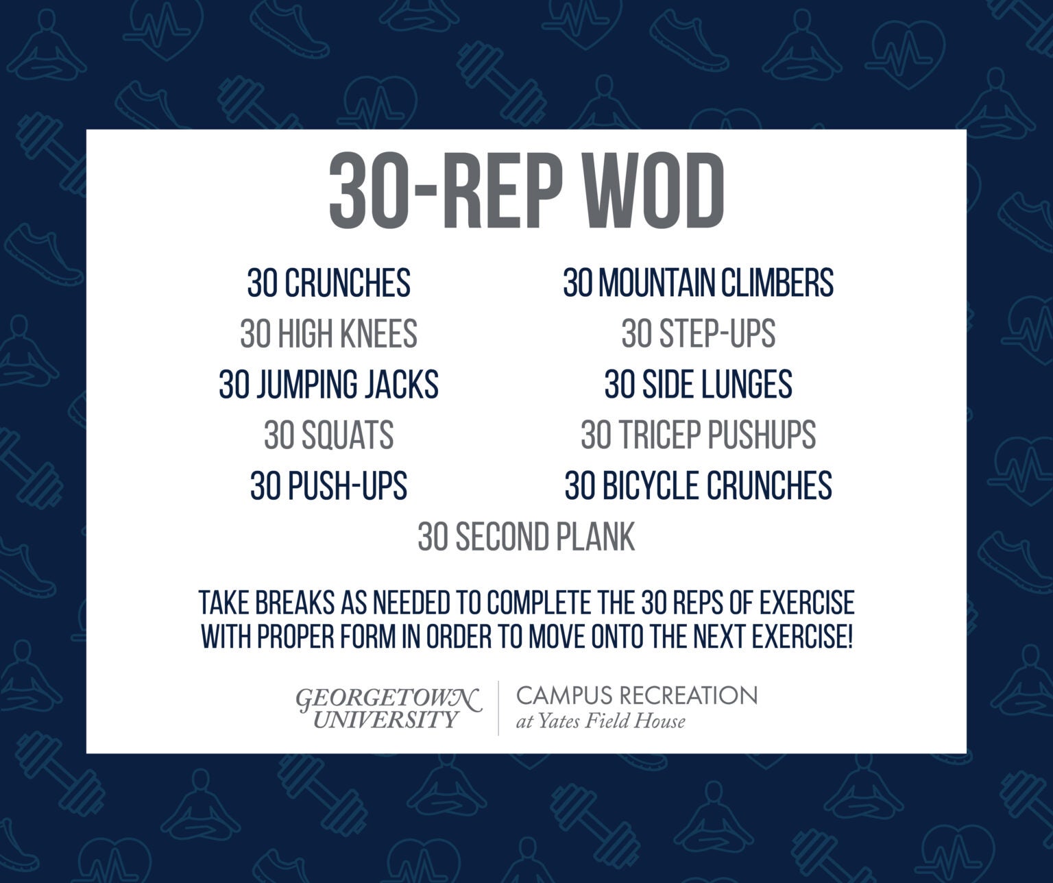 Written Workout of the Day | Recreation | Georgetown University