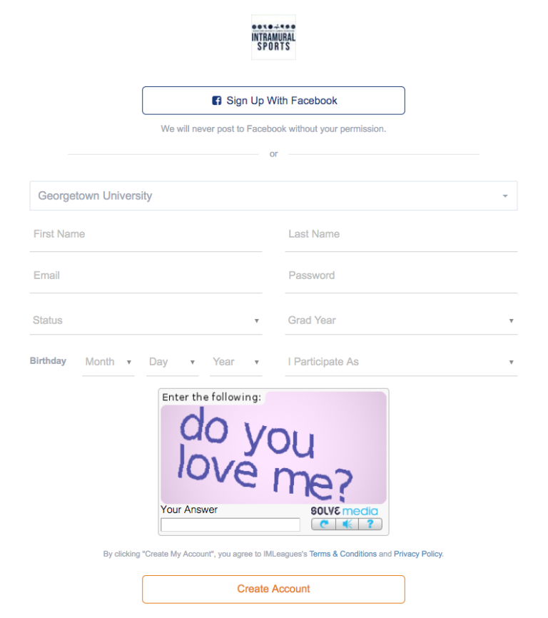 Creating A Free IMLeagues Account | Recreation | Georgetown University